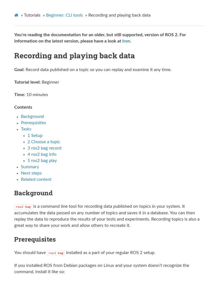 Recording and Playing Back Data - ROS 2 Documentation - Humble Documentation | PDF | Computer ...