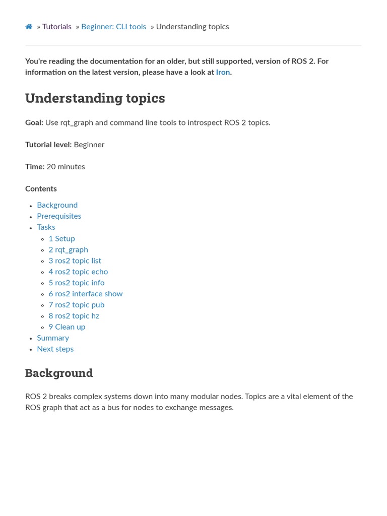 Understanding Topics - ROS 2 Documentation - Humble Documentation | PDF