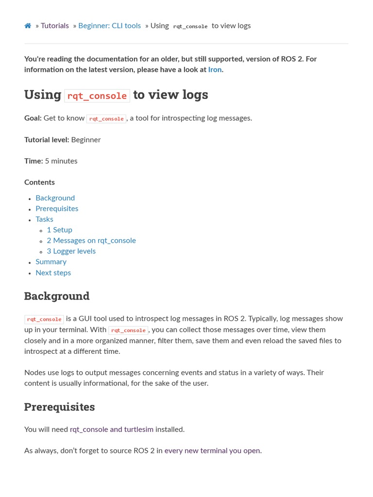 Using RQT - Console To View Logs - ROS 2 Documentation - Humble Documentation | PDF