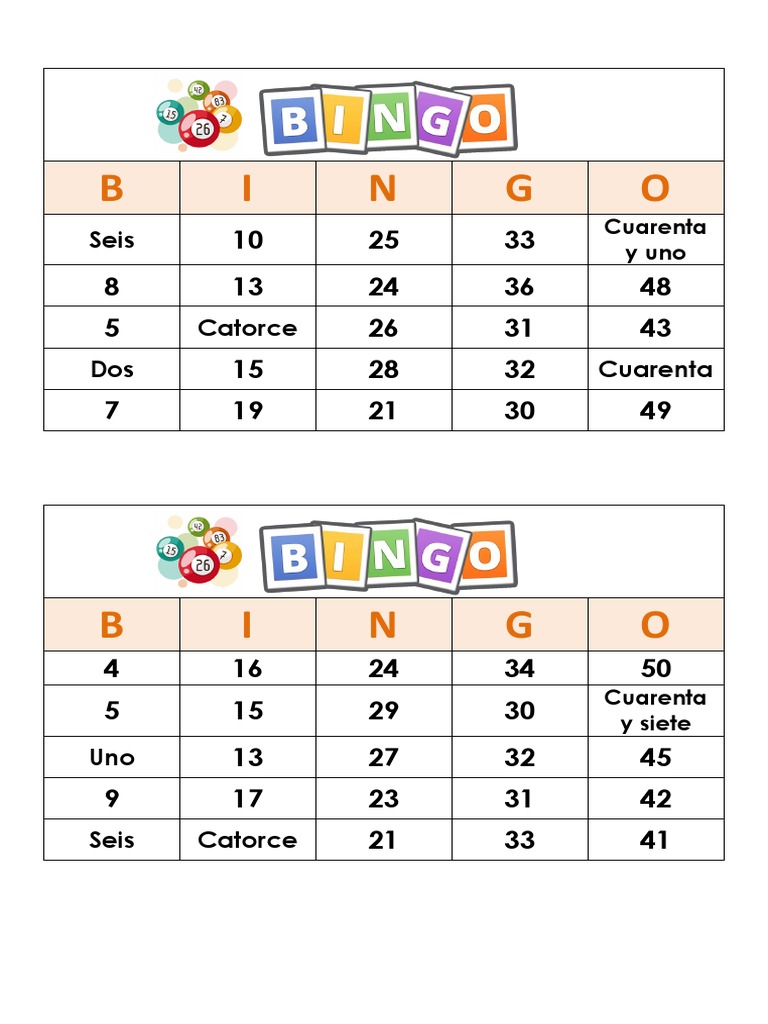 Cartones Bingo Numeros Hasta El 50 | PDF