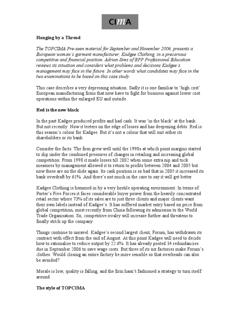 TOPCIMA Analysis Hanging by A Thread | PDF | Cost Of Capital ...