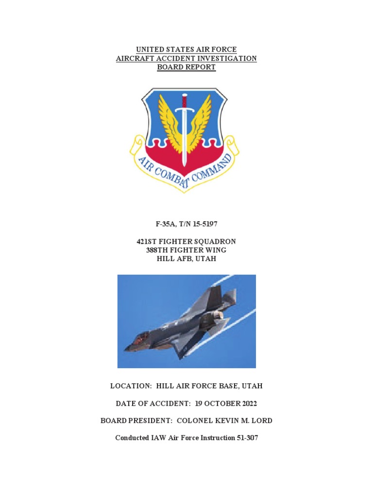 United States Air Force Aircraft Accident Investigation Board Report | PDF