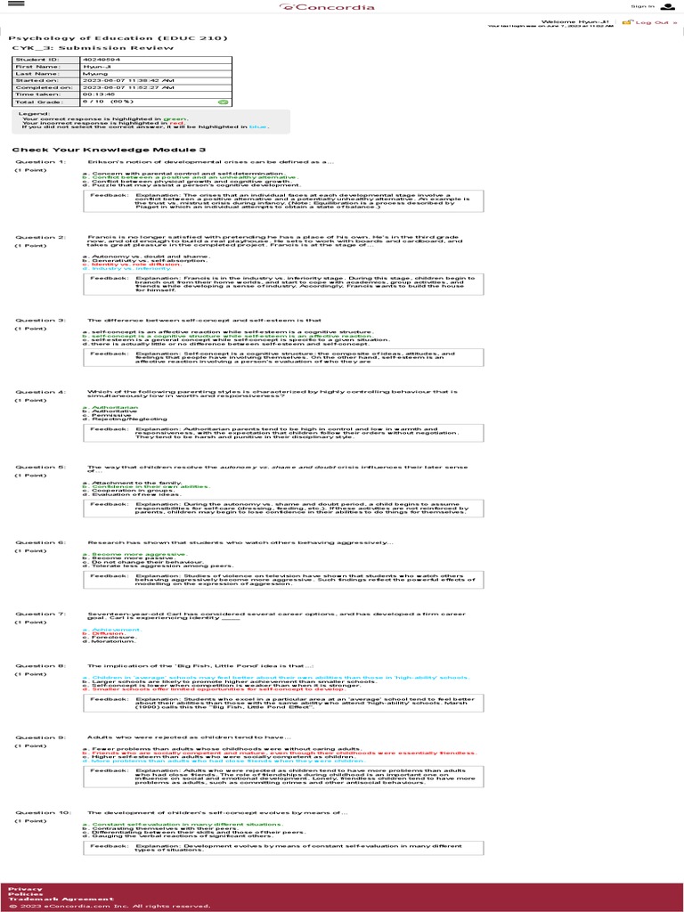 Module Quiz 3 | Download Free PDF | Self Concept | Self Esteem