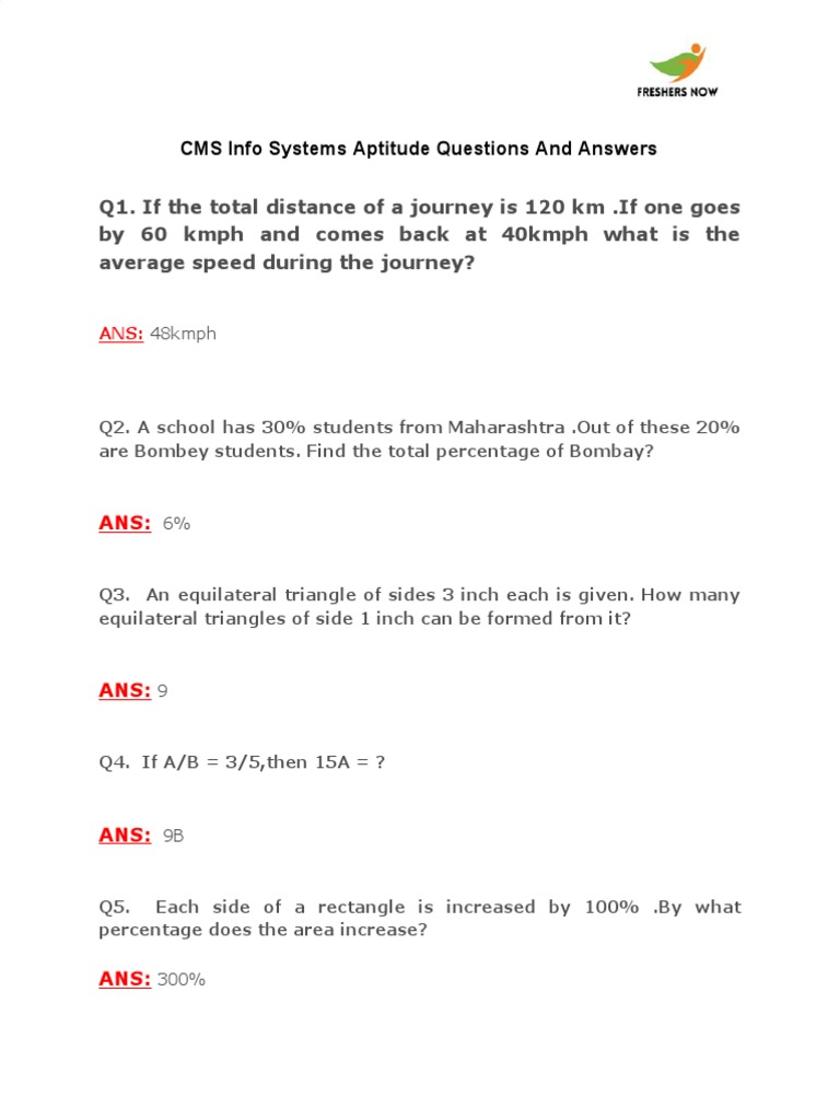 CMS Info Systems Aptitude Questions and Answers | PDF | Euclidean ...