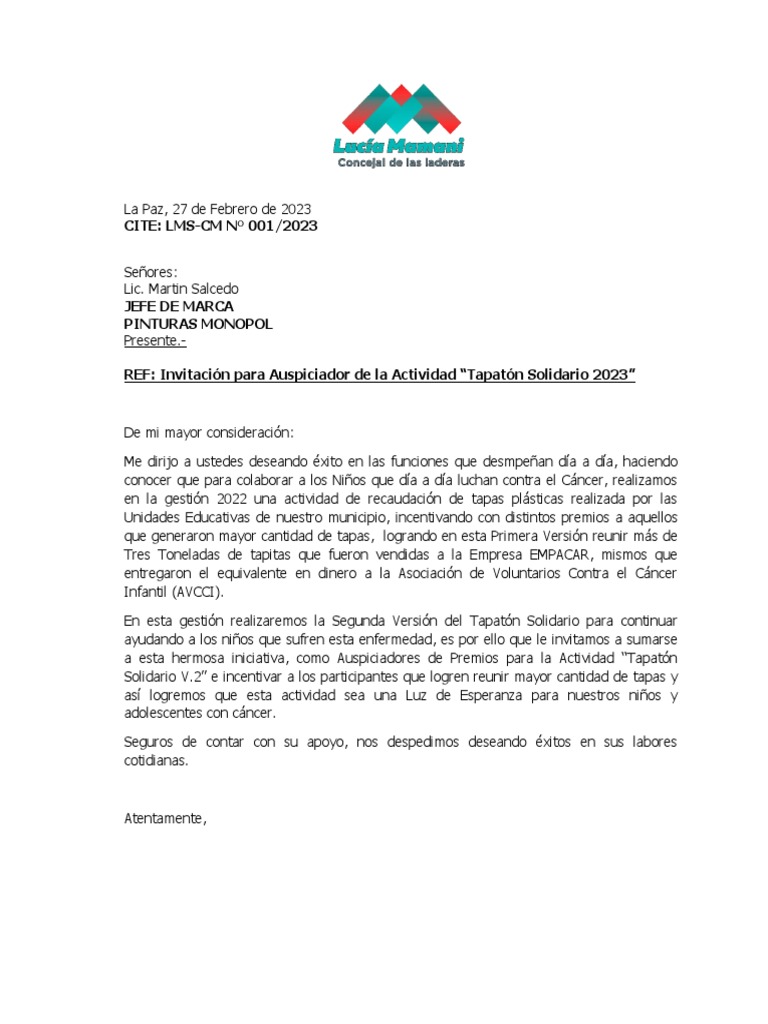 Nota Invitacion Auspiciadores | PDF