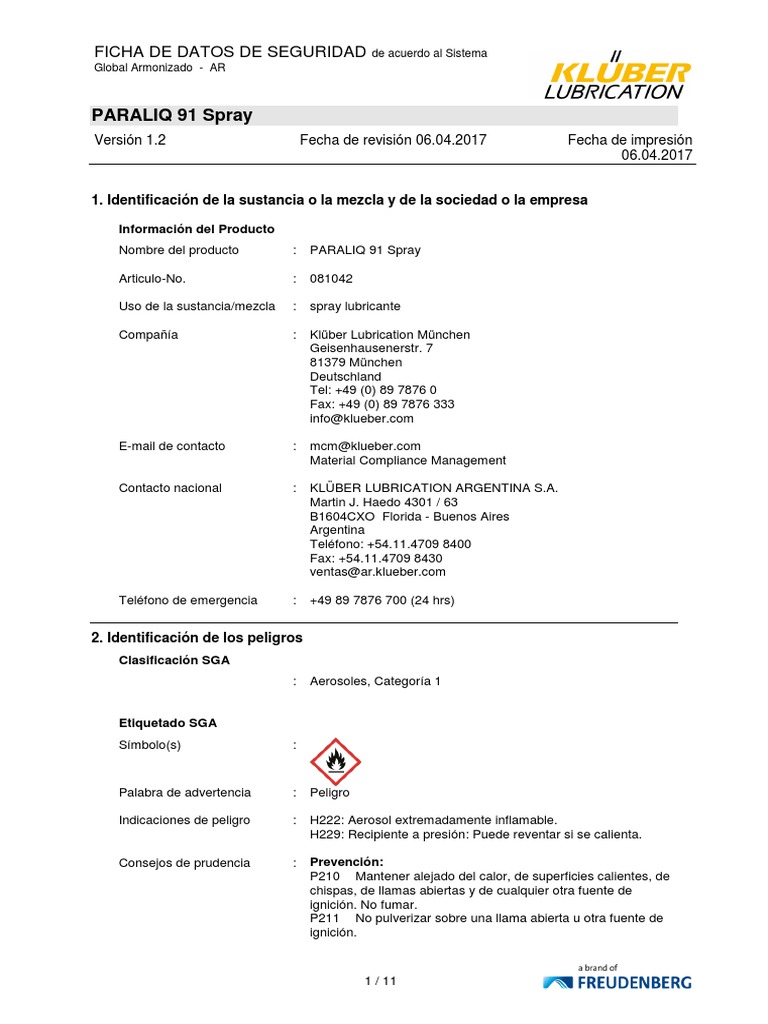 12 Paraliq 91 Spray - Nfpa V-Abr17 | PDF | Agua | Información