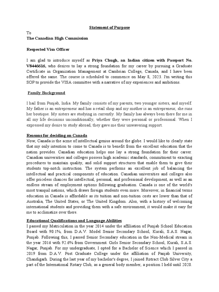 Priya Chugh SOP-123 | PDF | Leadership | Postgraduate Education