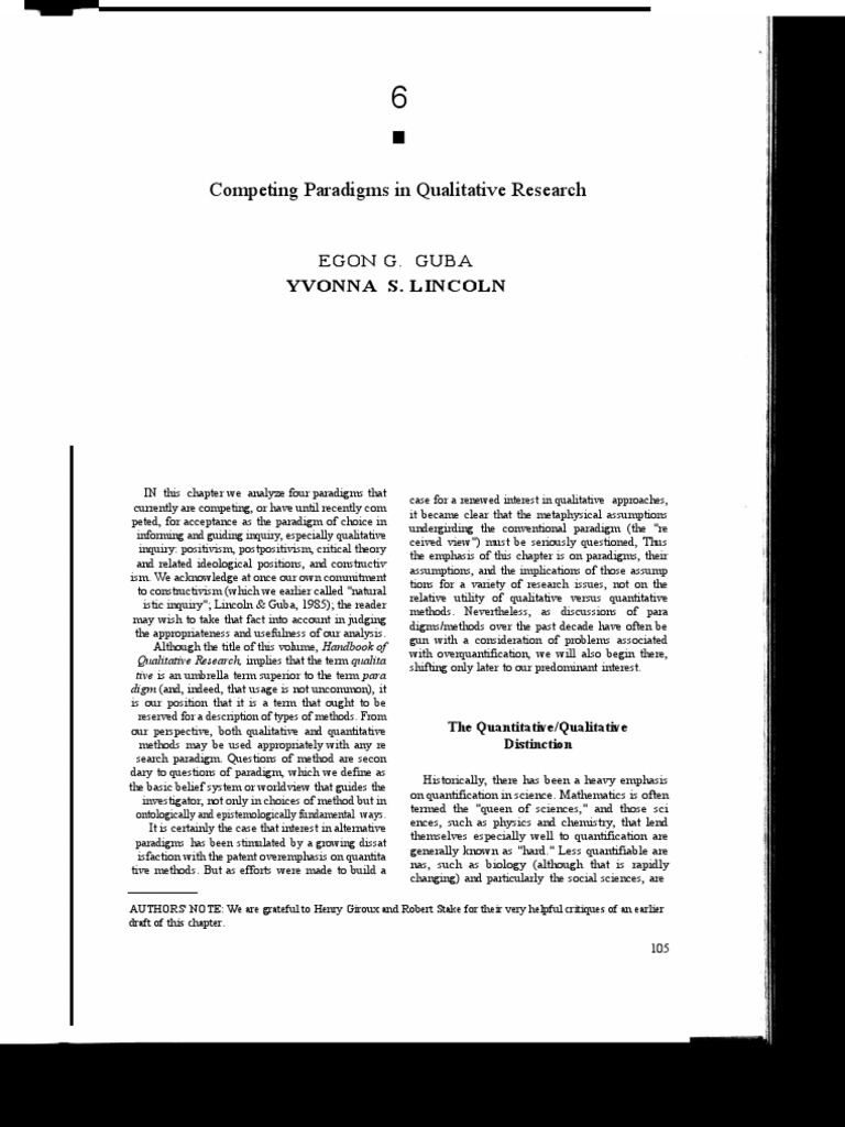 1994 Guba Lincoln Paradigms Quali Research Chapter | PDF | Reality ...