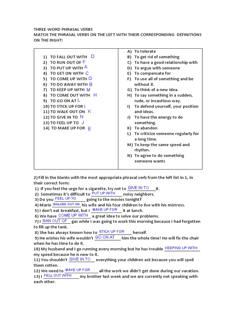 Three-Word Phrasal Verbs Review | PDF