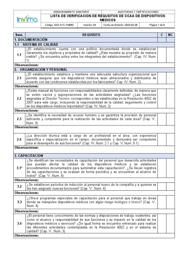 Lista de Verificación de Requisitos de Ccaa DM Ass-Ayc-Fm063 | PDF