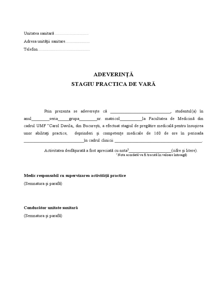 Adeverinta Practica de Vara | PDF