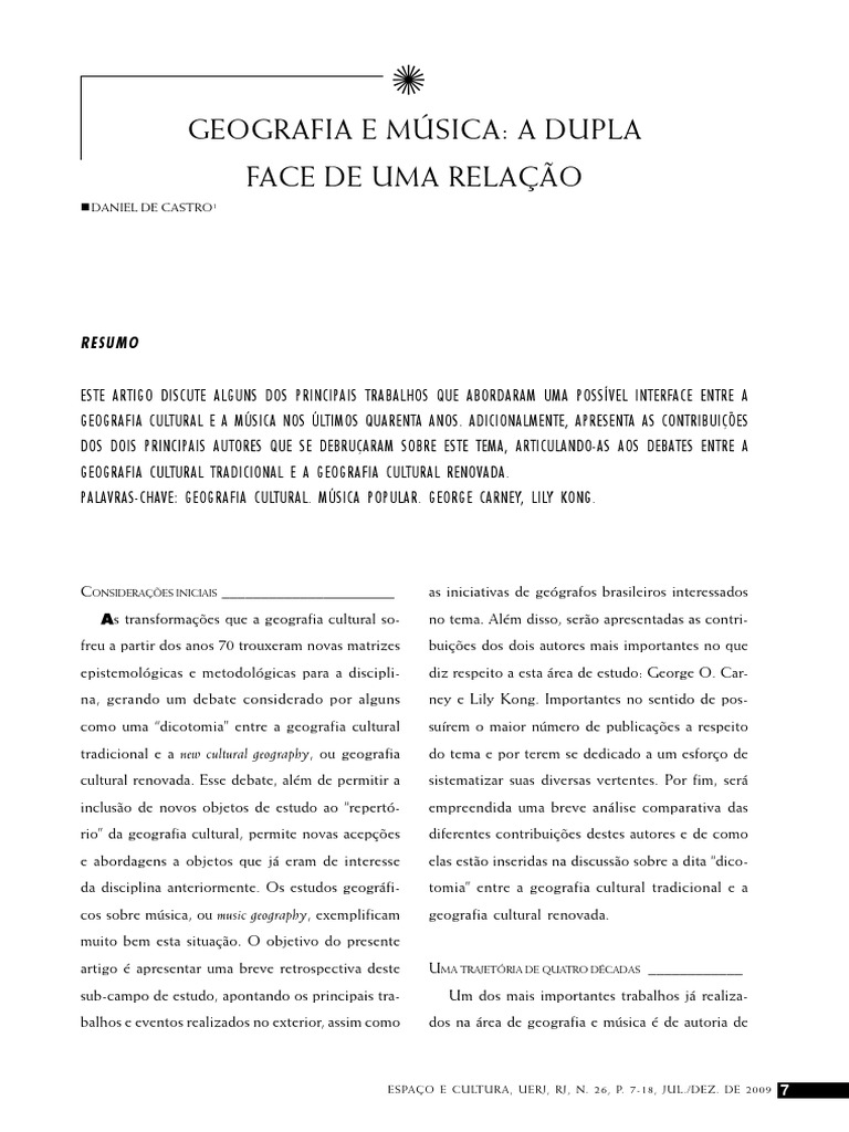 CASTRO Geografia e Musica A Dupla Face de Uma Relação - Artigo | PDF