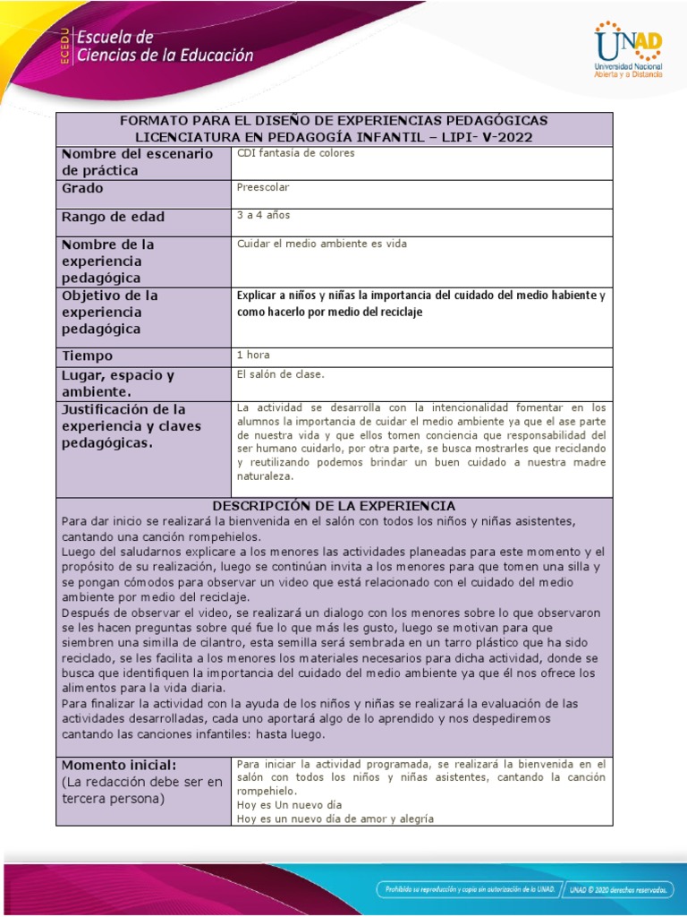 Experiencia Eje Transversal | PDF