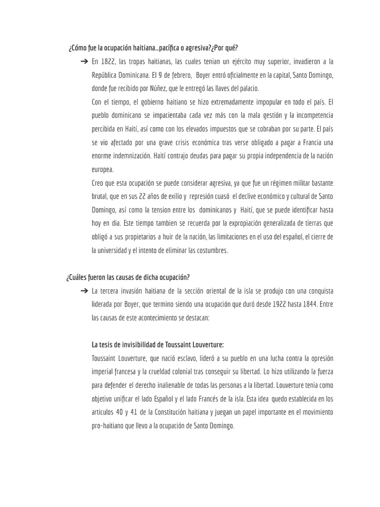 Ocupación haitiana: causas y consecuencias | PDF