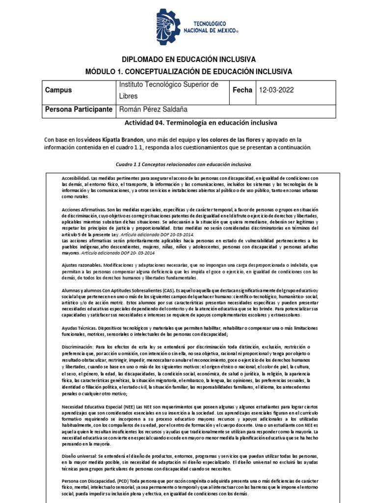 Perez Roman M1 ACT04 | PDF | Invalidez | Discriminación