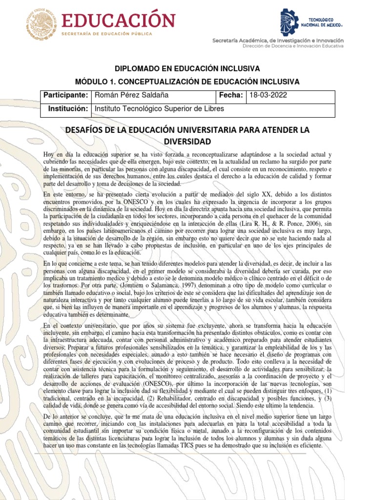 Perez Roman M1 ACT11 | PDF | Inclusión (Educación) | Invalidez