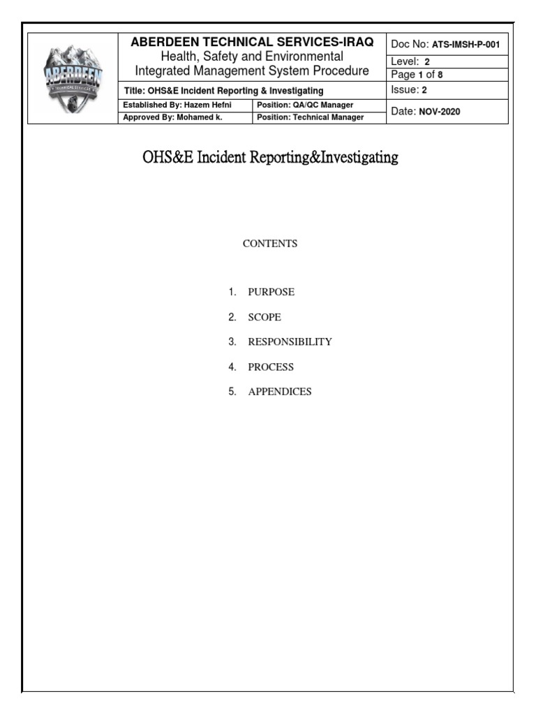 ATS-IMSH-P001 OHS&E Incident Reporting & Investigating | PDF | Traffic ...
