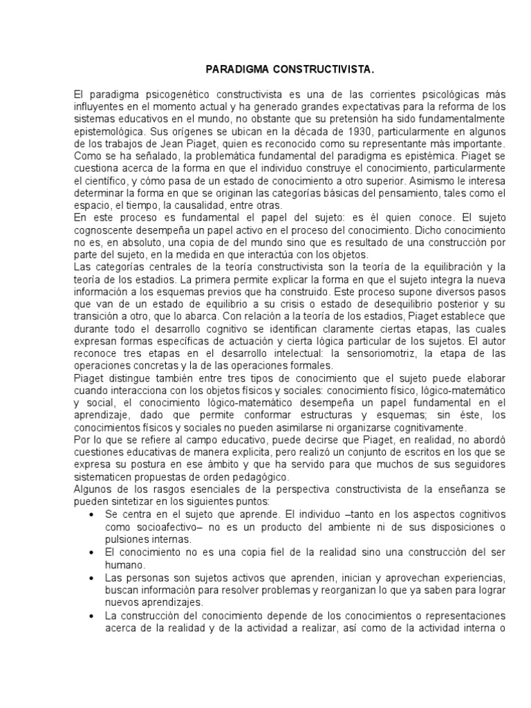 Paradigma Constructivista | PDF | Constructivismo (filosofía de la ...