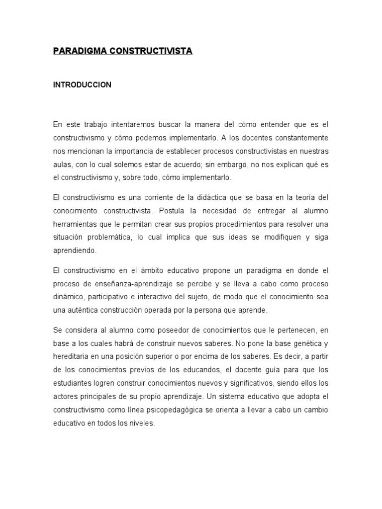 Paradigma Constructivista | PDF | Constructivismo (filosofía de la ...