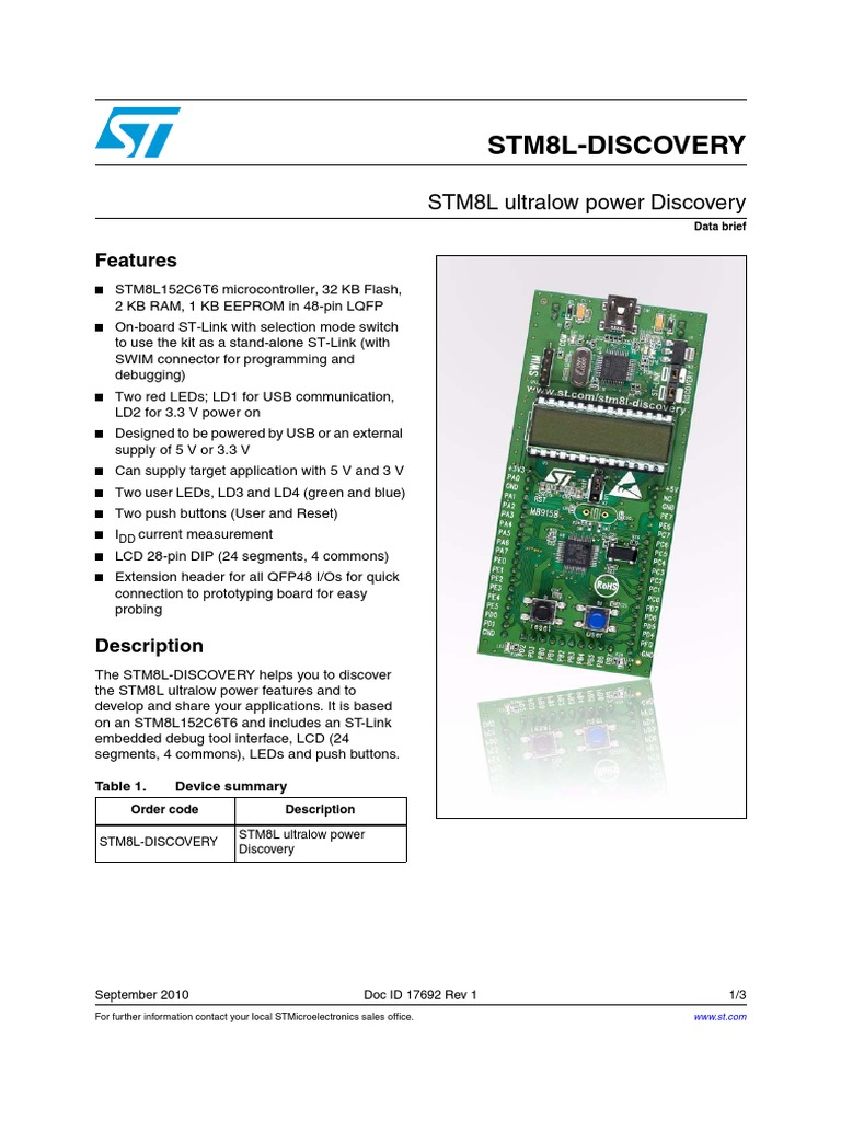 STM8L Ultralow Power Discovery | PDF | Computer Engineering | Computer ...