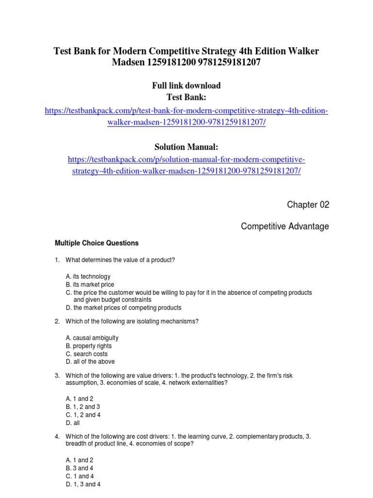 Modern Competitive Strategy 4th Edition Walker Madsen Test Bank | PDF