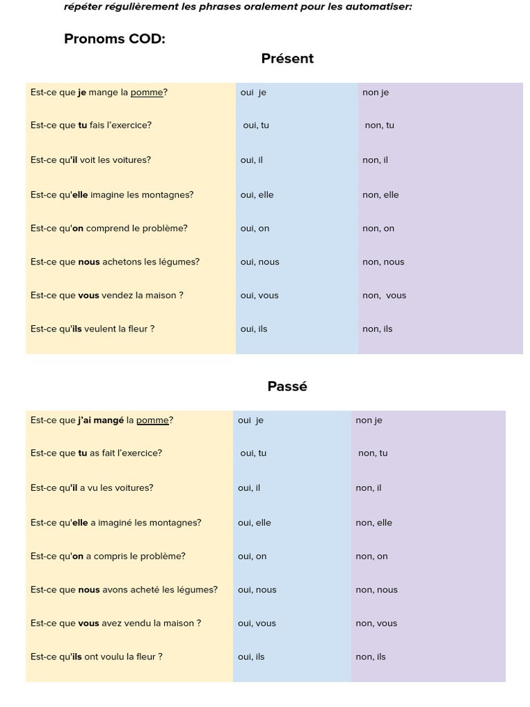 Pratique des Pronoms COD et COI | PDF