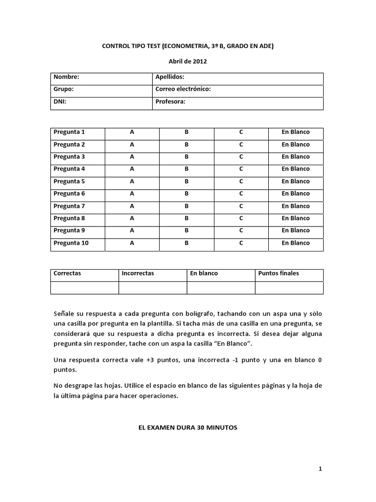 Examen Econometría Abril 2012 | PDF | Mínimos cuadrados ordinarios ... Examen Econometría Abril 2012 | PDF | Mínimos cuadrados ordinarios ...