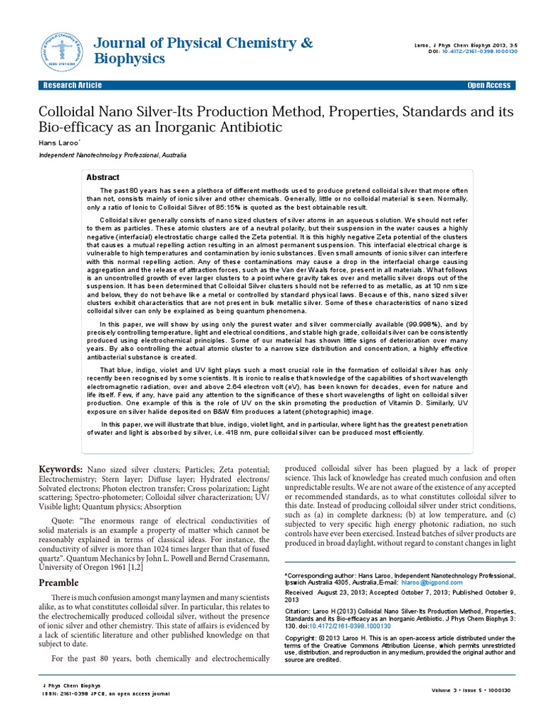 Colloidal Nano Silverits Production Methd | PDF | Ion | Electron