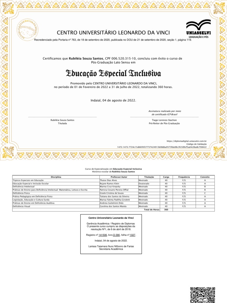 Diploma Pos EEI | PDF | Educação Especial | Pós-graduação
