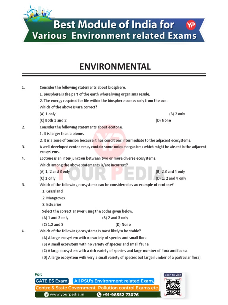 Environment Questions For Various Exams | PDF | Ecosystem | Ecology