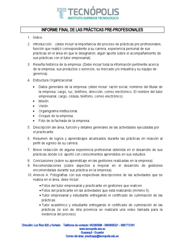 CPPP-13. - Estructura Del Informe Final - Prácticas - Pre Profesionales | PDF | Business