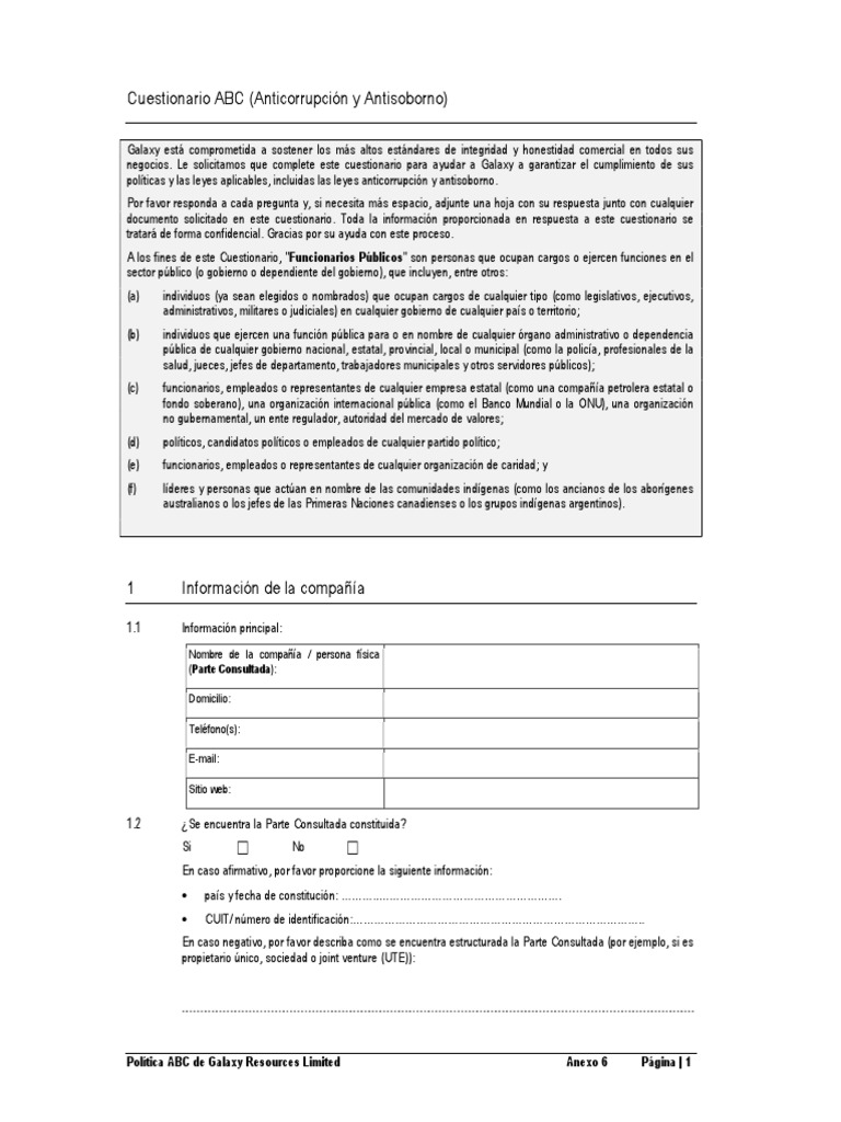 3 Cuestionario ABC Contratistas | PDF | Corrupción política | Cuestionario