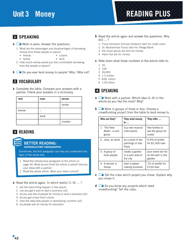 Unit 3 Reading Plus Lesson (p1) | PDF | Credit | Finance & Money Management