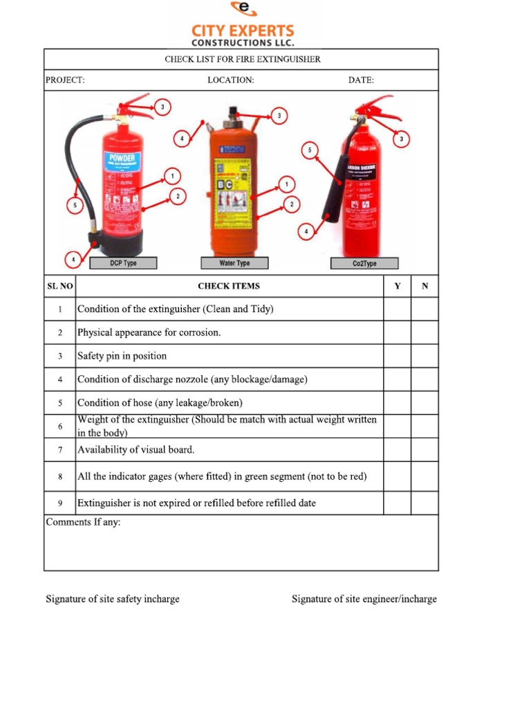Fire Extinguisher Check List | PDF
