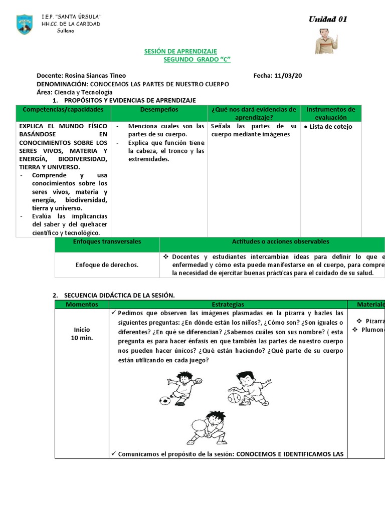 Sesion El Cuerpo Ciencia Segundo Grado | PDF | Aprendizaje | Evaluación