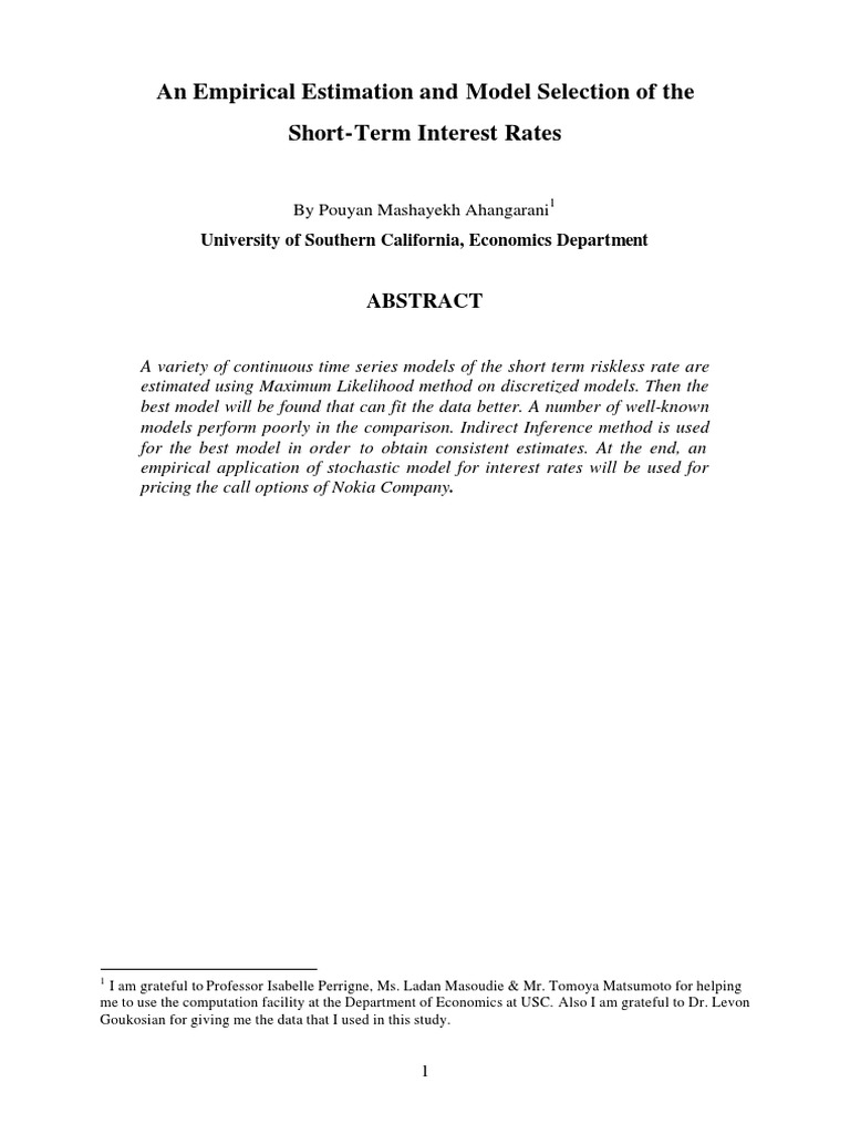 An Empirical Estimation & Model Selection of The Short-Term Interest ...