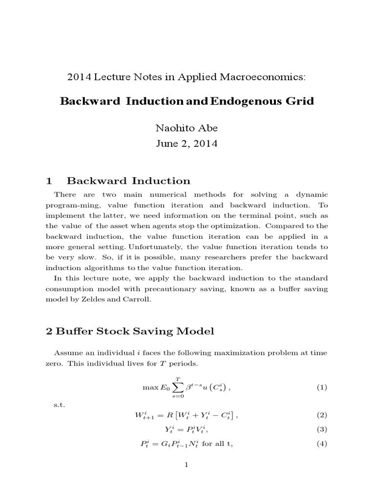 Backward Induction & Endogenous Grid | PDF