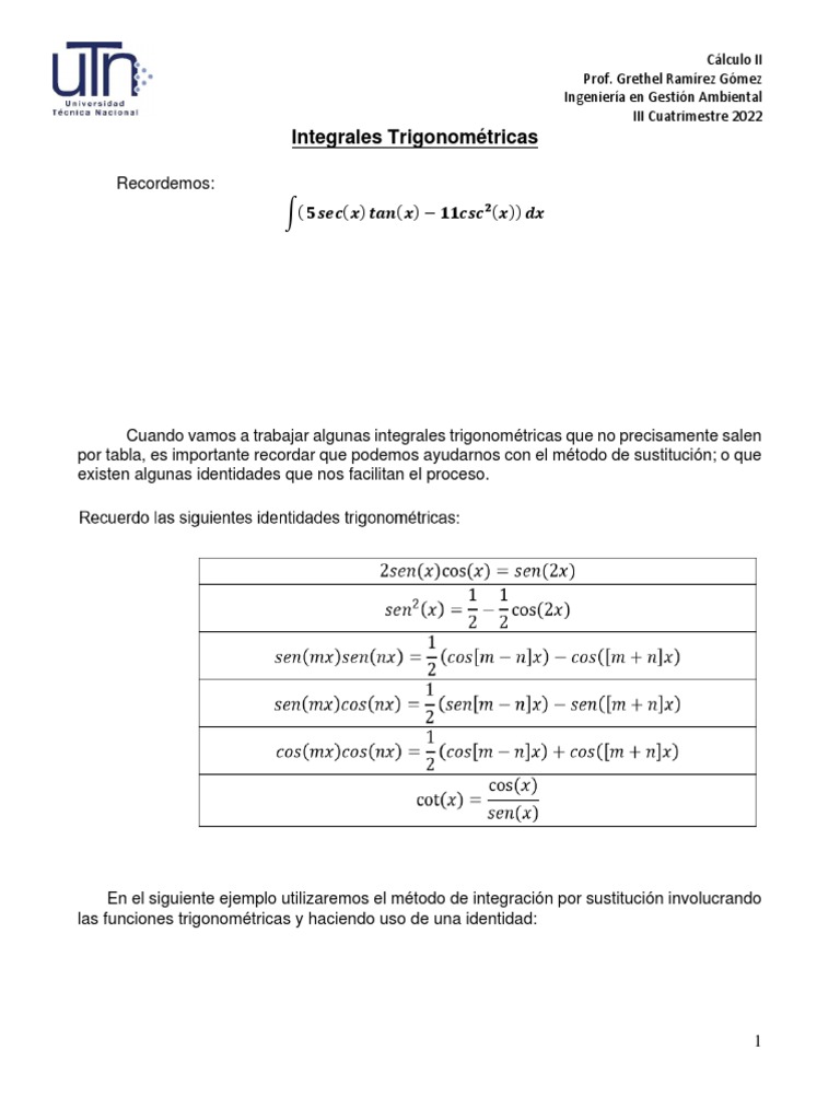 Integrales Trigonometricas | PDF