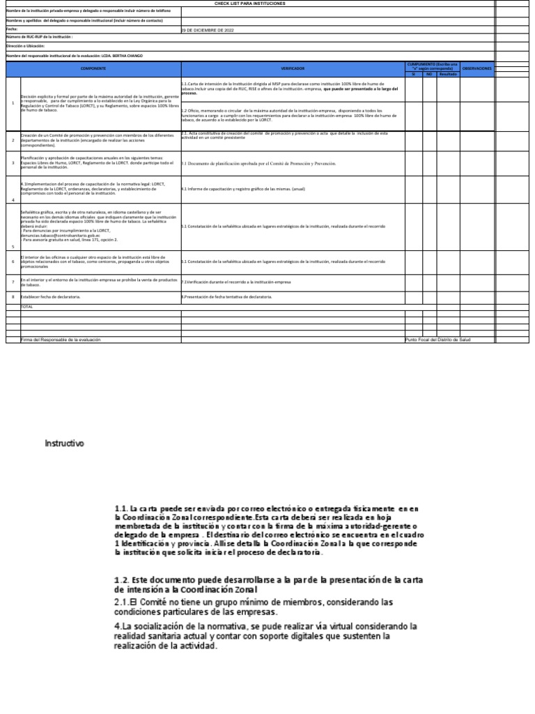 Copia de Check List - Evaluación - Instituciones Privadas - ELHT - 2021 ...