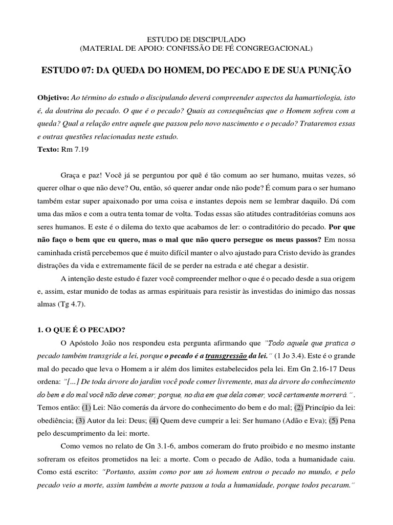 Discipulado 07 - Da Queda Do Homem, Do Pecado e de Sua Punição | PDF ... Discipulado 07 - Da Queda Do Homem, Do Pecado e de Sua Punição | PDF ...