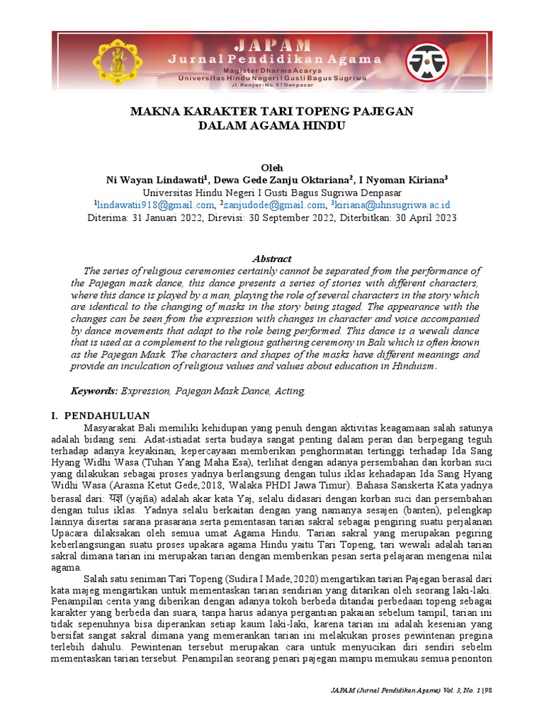 Makna Tari Topeng Pajegan dalam Hindu | PDF | Seni