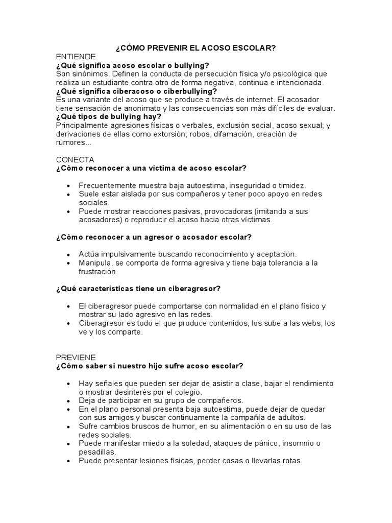 Cómo Prevenir El Acoso Escolar | PDF | Acoso cibernético | Las emociones