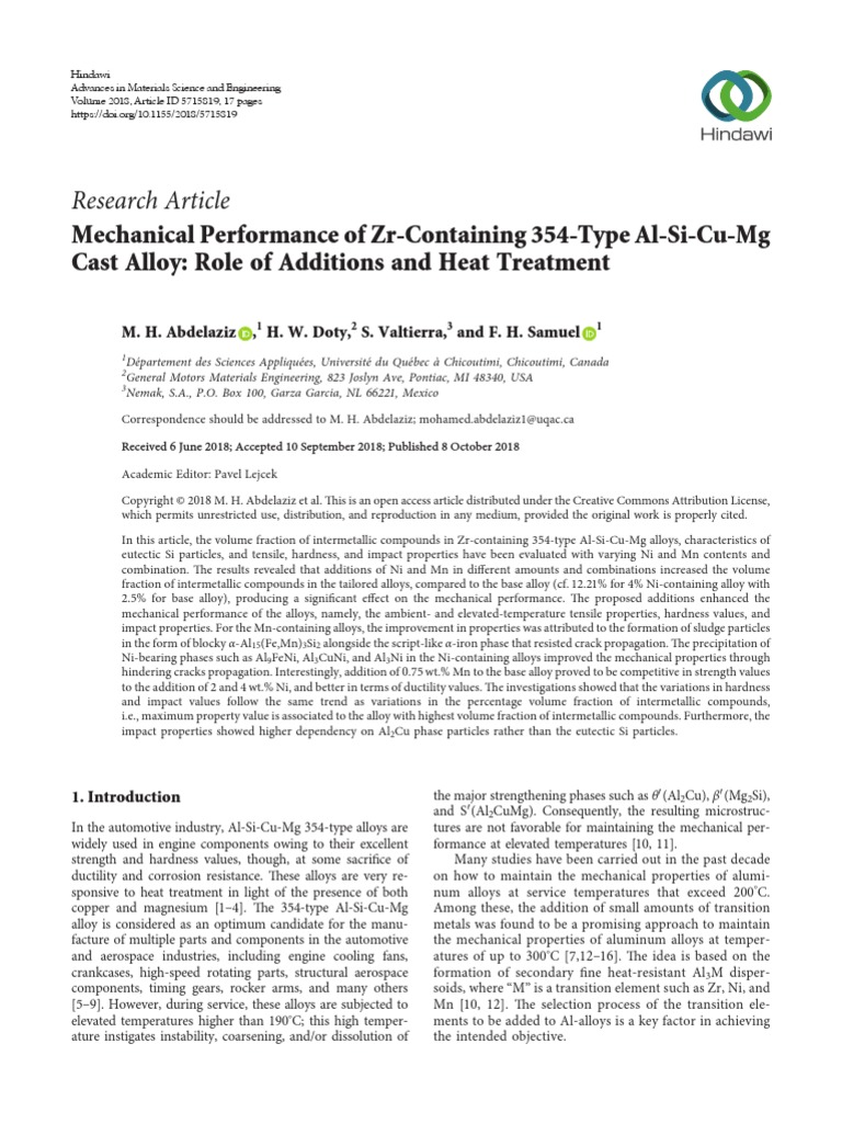 Mechanical Performance of Zr-Containing 354-Type Al-Si-Cu-Mg Cast Alloy - Role of Additions and ...