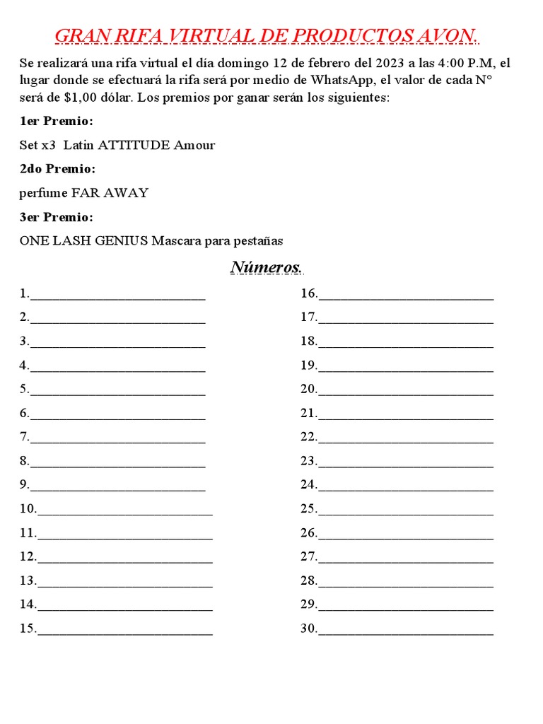 Gran Rifa Virtual de Productos Avon | PDF
