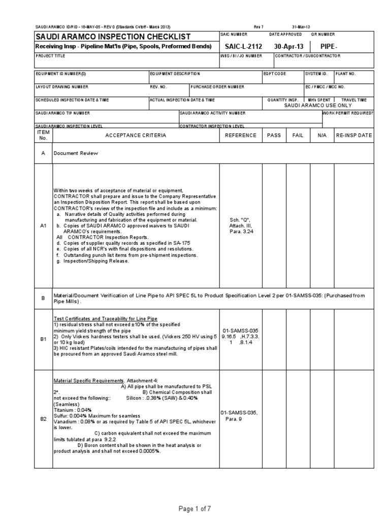 SAIC-L-2112 Rev 7 | Download Free PDF | Pipe (Fluid Conveyance) | Mechanical Engineering