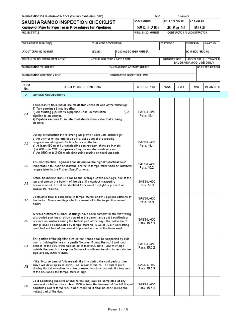 SAIC-L-2106 Rev 7 | PDF | Pipe (Fluid Conveyance) | Welding