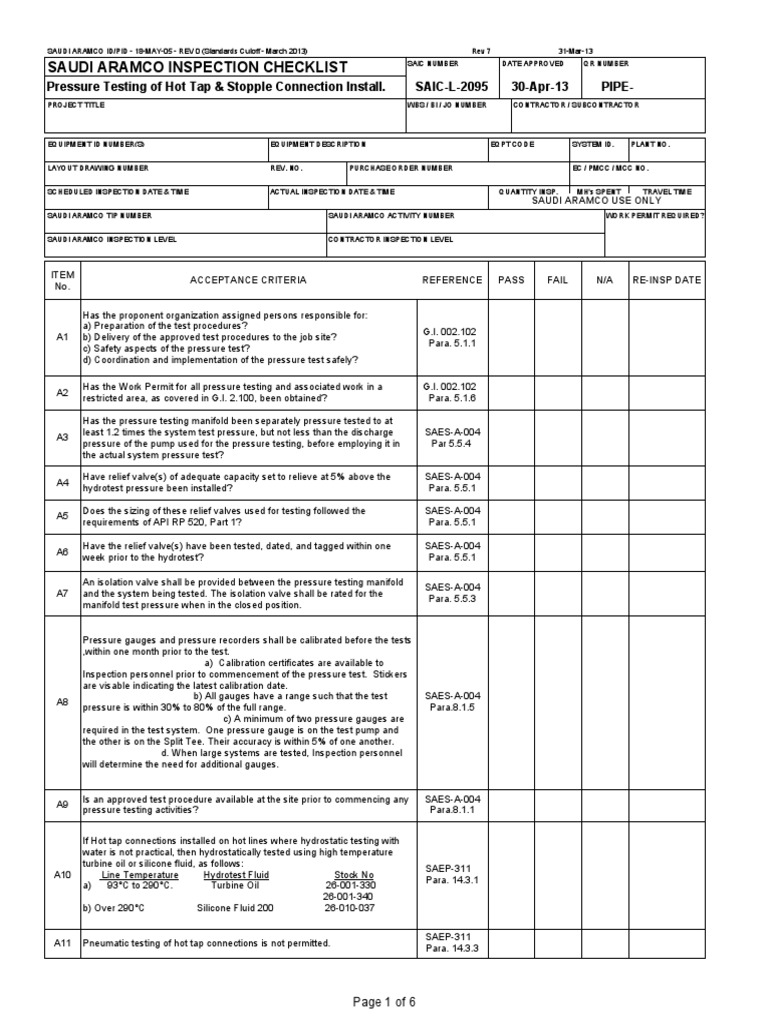 SAIC-L-2095 Rev 7 | PDF | Valve | Leak