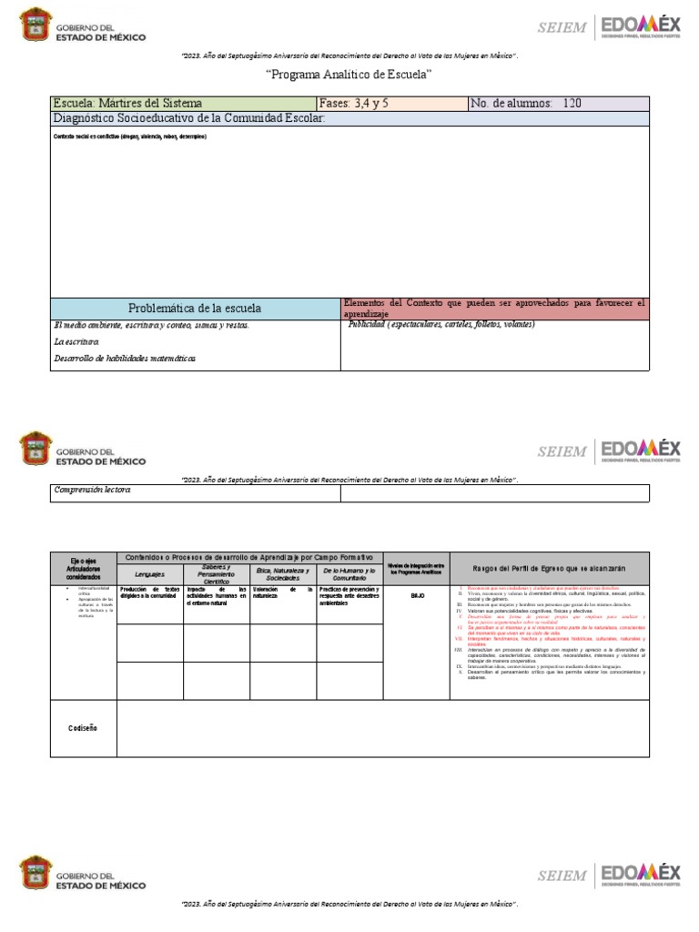 Cuadro Programa Analitico de Escuela - 093040 | PDF | Aprendizaje | Pensamiento