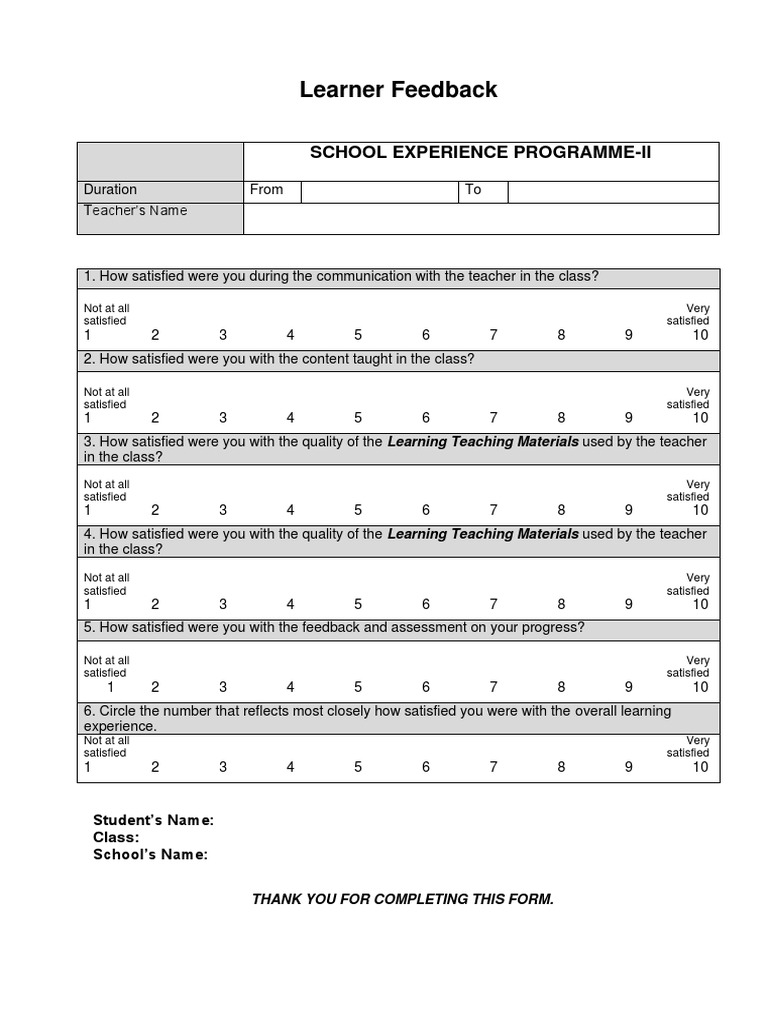 Learner's Feedback | PDF Learner's Feedback | PDF