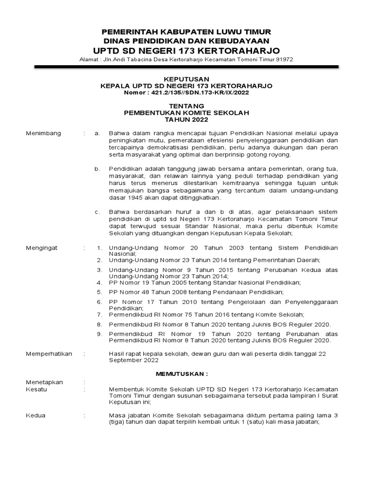 SK Komite Sekolah 2022 | PDF